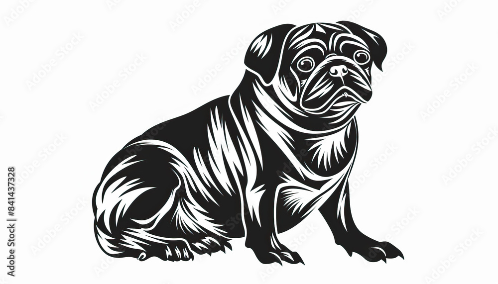 Simple clear black and white 2D flat linocut block print style ...