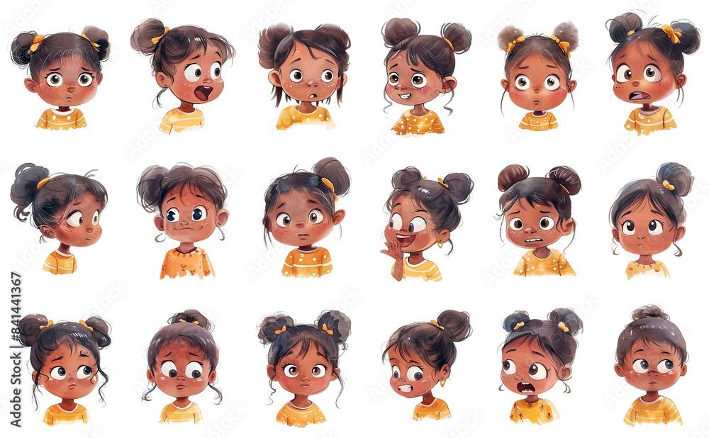 Kid emotion clipart set, different emotions of cartoon little girl ...