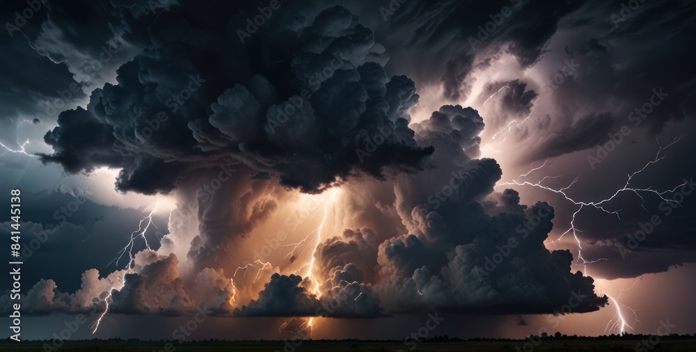 Black storm clouds with lightnings and smoke isolated on white ...