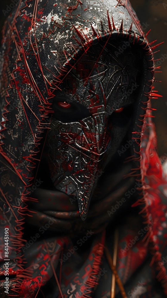 Gothic Cult Devotee in Satanic Glass Robe with Platinum Centipede Mask ...