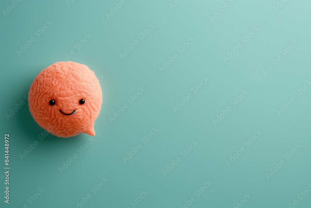 Peach plushie speech bubble with Kawaii smiley face on a background ...
