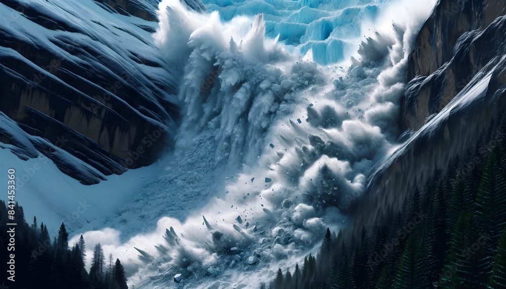An expansive avalanche landscape featuring a massive flow of snow and ...