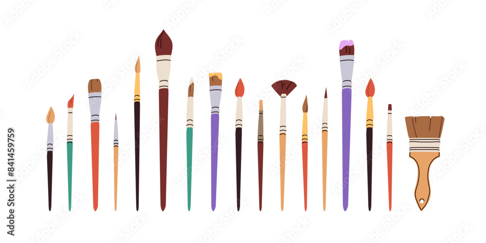 Paintbrushes tools set. Different types of art paint brushes, thick and ...