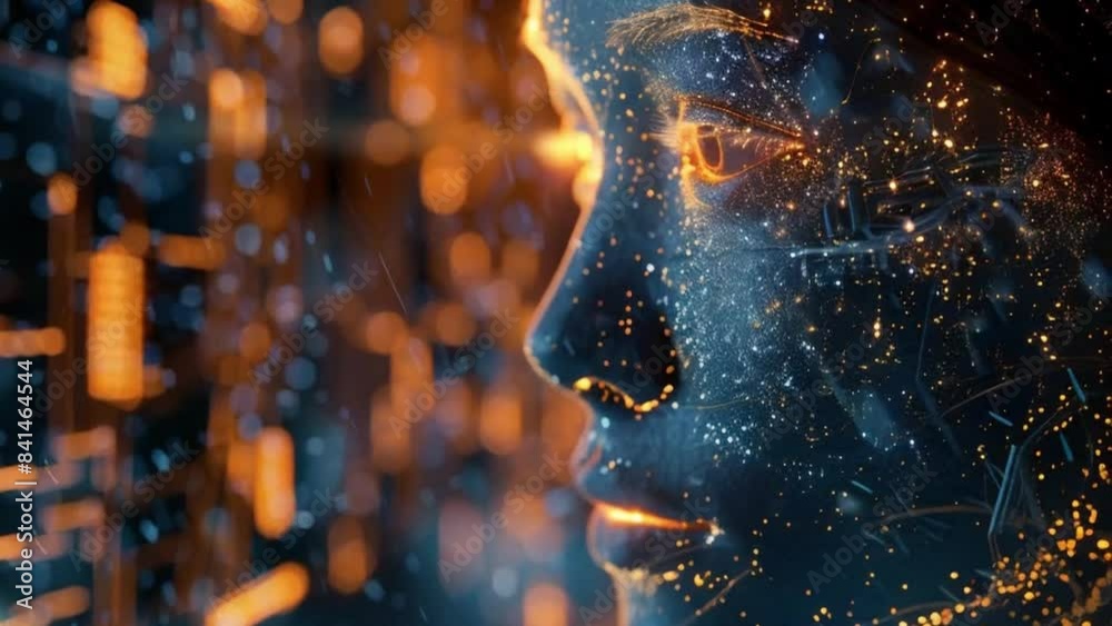 AI, Machine learning, beautiful woman robot with digital technology on brain concept machine ...