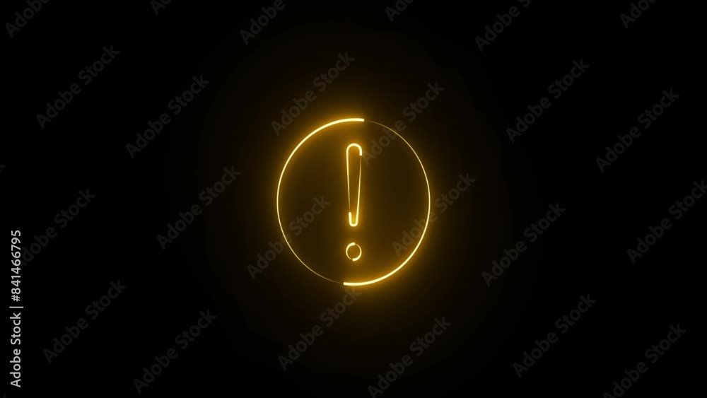 Animated warning icon. Bright exclamation symbol animation. Neon ...