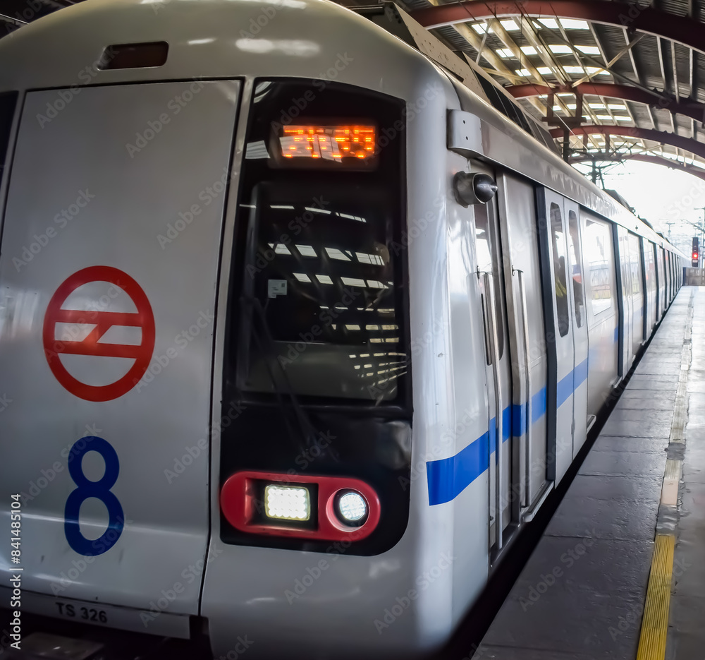 New Delhi, India, May 12 2024 - Delhi Metro train arriving at ...