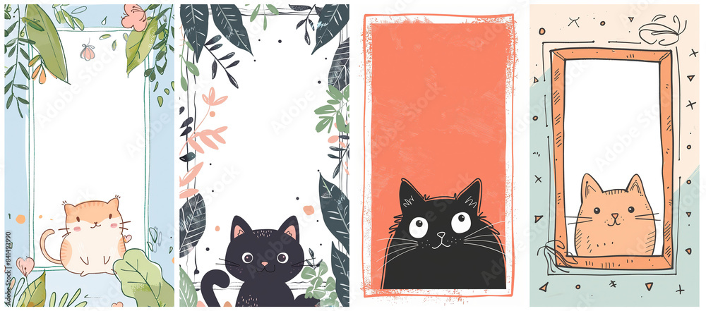 vertical cute minimal cartoon style frame border banner background ...