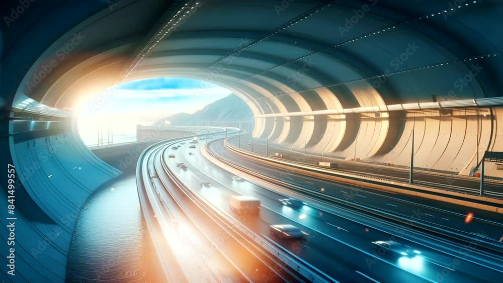 Seamless looping 4K animation of a dynamic cityscape with a tunnel and ...