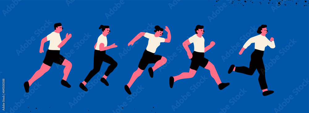 Set of Running people. Cartoon flat style. Cute isolated characters ...