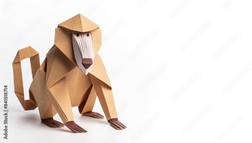 Animal concept paper origami isolated on white background of a baboon ...