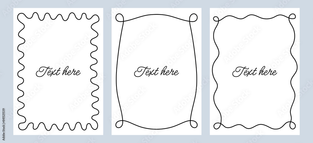 Set wavy frames template with space for text. Hand drawn black frames ...