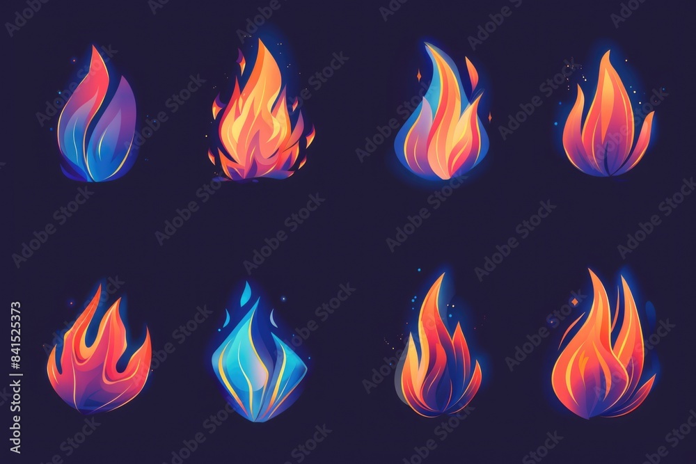 Image showing six different types of fire Stock Illustration | Adobe Stock