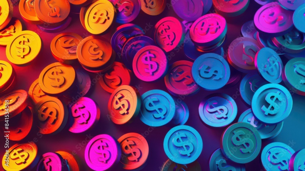 Money Symbols Dollar signs and coins in bold, vibrant colors, Super ...