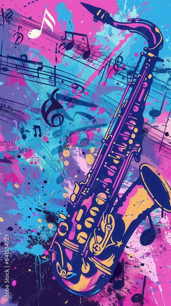 Music Notes Bright music notes and instruments in a pop art style ...