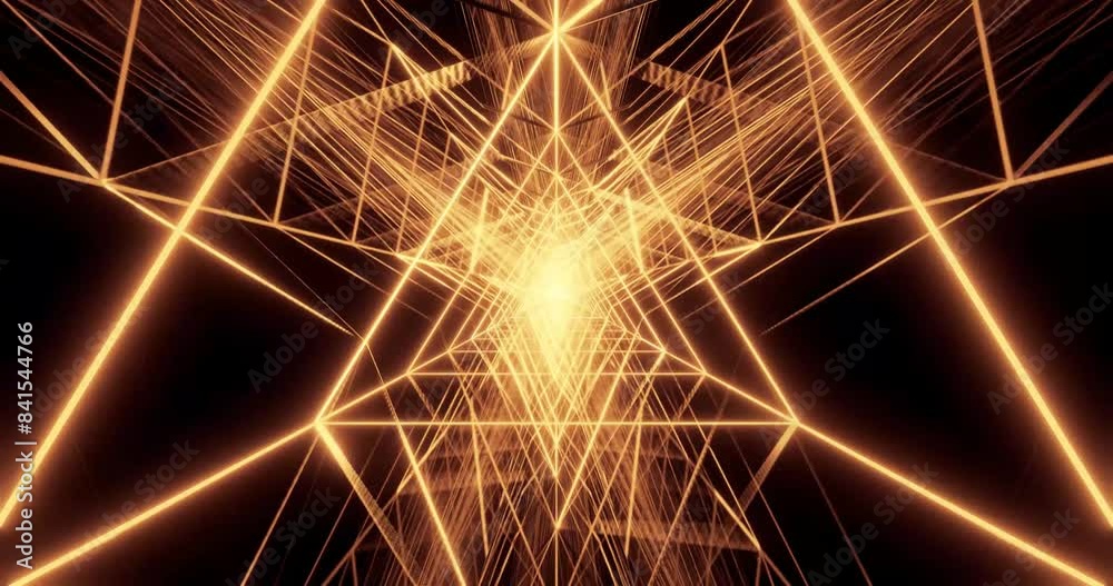 Abstract golden triangle wireframe design in 3D, featuring intricate ...