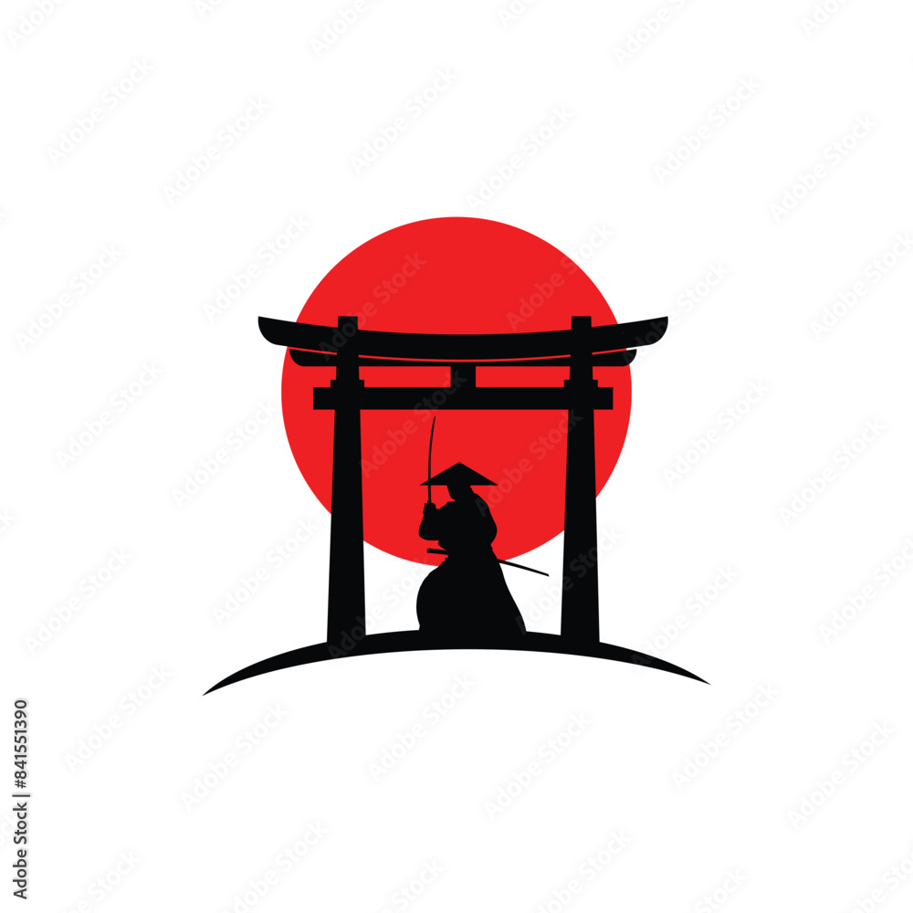Japanese samurai with torii gate background Stock Vector | Adobe Stock