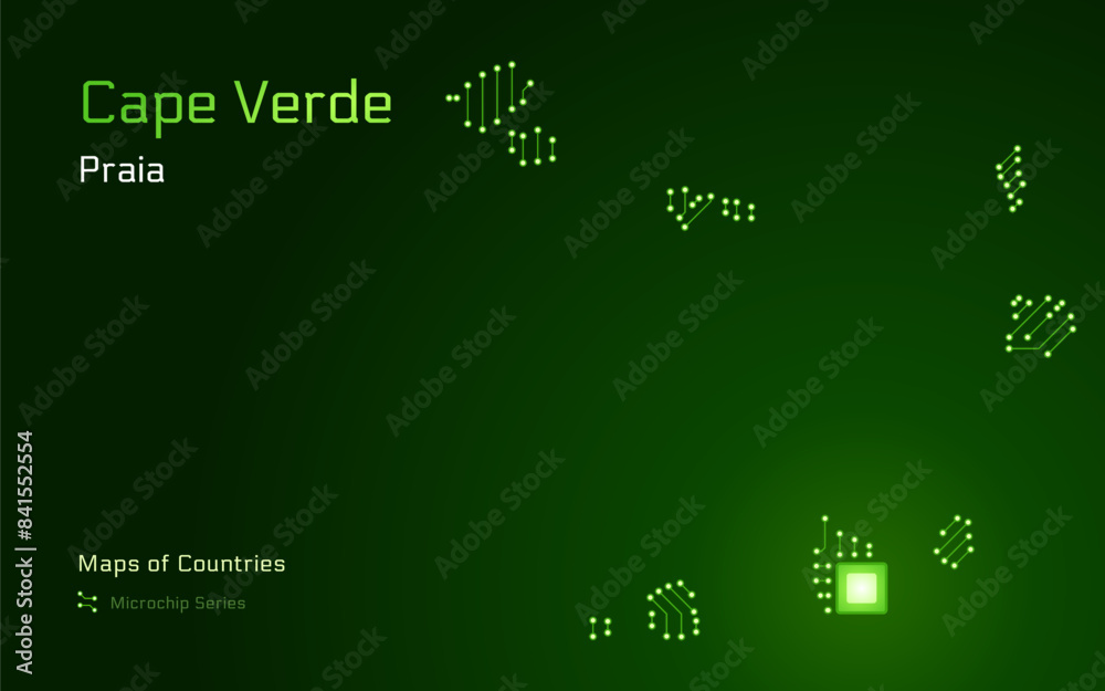 Cape Verde Map with a capital of Praia Shown in a Microchip Pattern ...