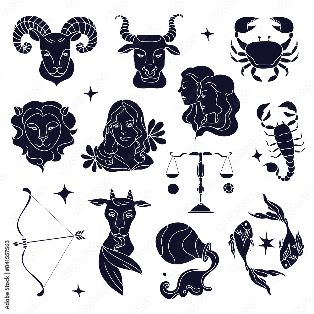 Horoscope signs png, transparent background, black collage element set ...