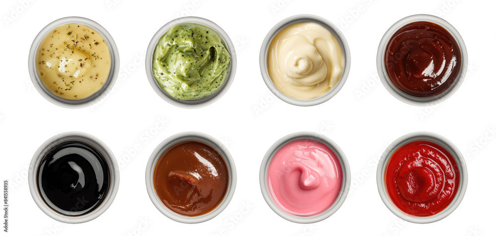 Variety of sauce in a bowl top view png, collection of different ...