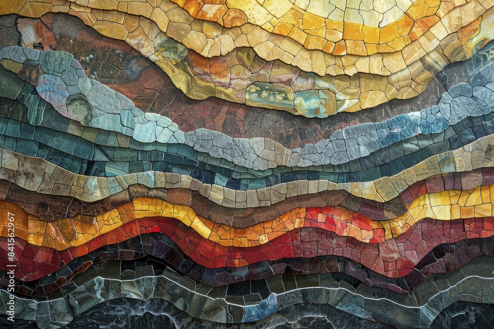The mosaic of ancient earth's elements, detailed view of geological ...