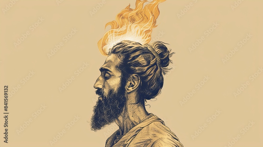 Biblical Illustration of Apostle Jude Thaddeus with Flame Above Head ...
