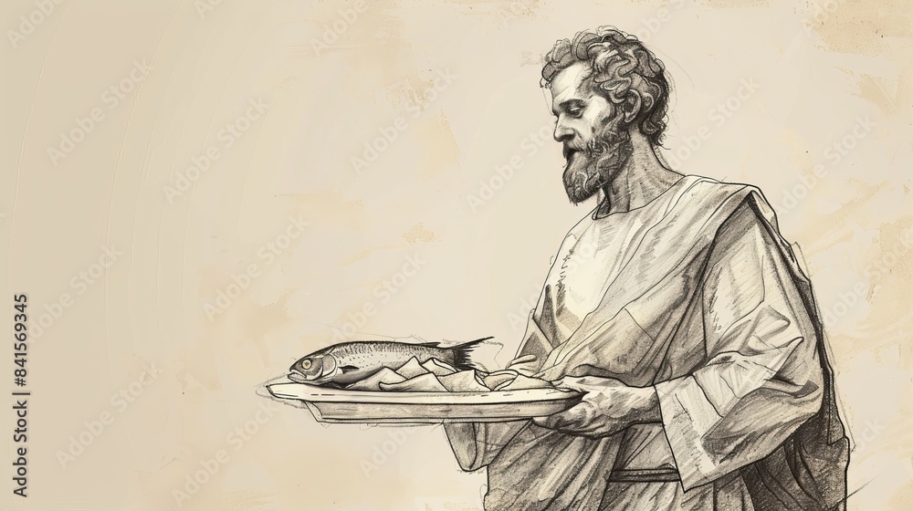 Biblical Illustration of Apostle Andrew with Fish and Loaves ...