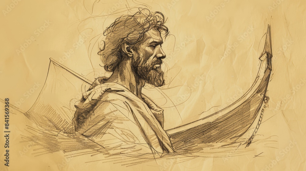 Biblical Illustration of Apostle Jude Thaddeus with Boat on Beige ...