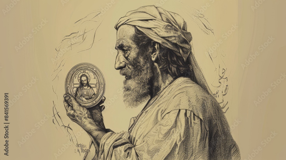 Biblical Illustration of Apostle Jude Thaddeus Holding Image of Jesus ...