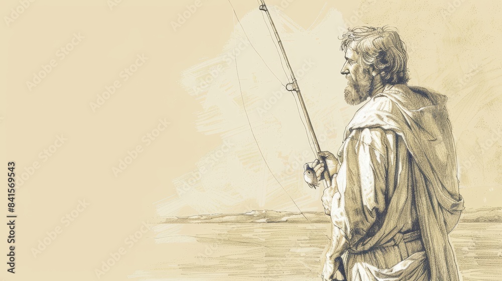 Biblical Illustration of Apostle Andrew Fishing by Sea of Galilee ...
