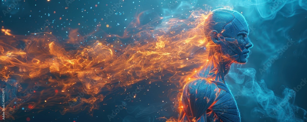 Digital Anatomy, A Human Form Embracing Fire and Smoke, a Vision of ...