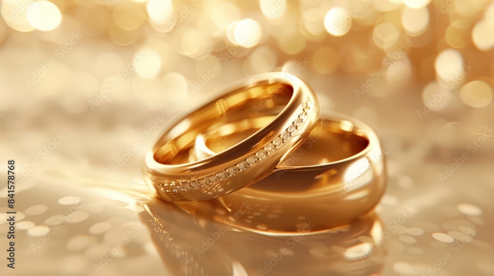 Design a graphic of a gold wedding ring set against a romantic backdrop ...