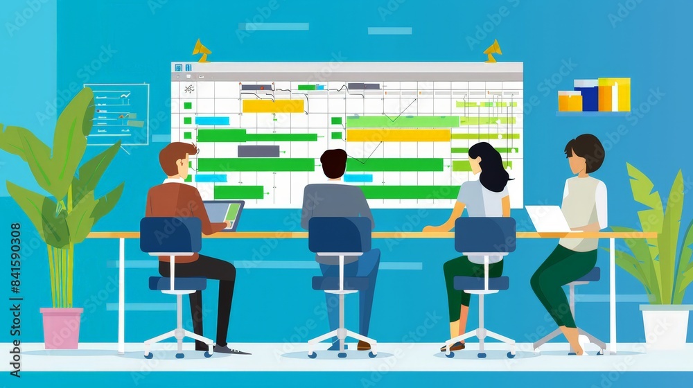 Illustrate a calendar for project management, with Gantt chart views ...