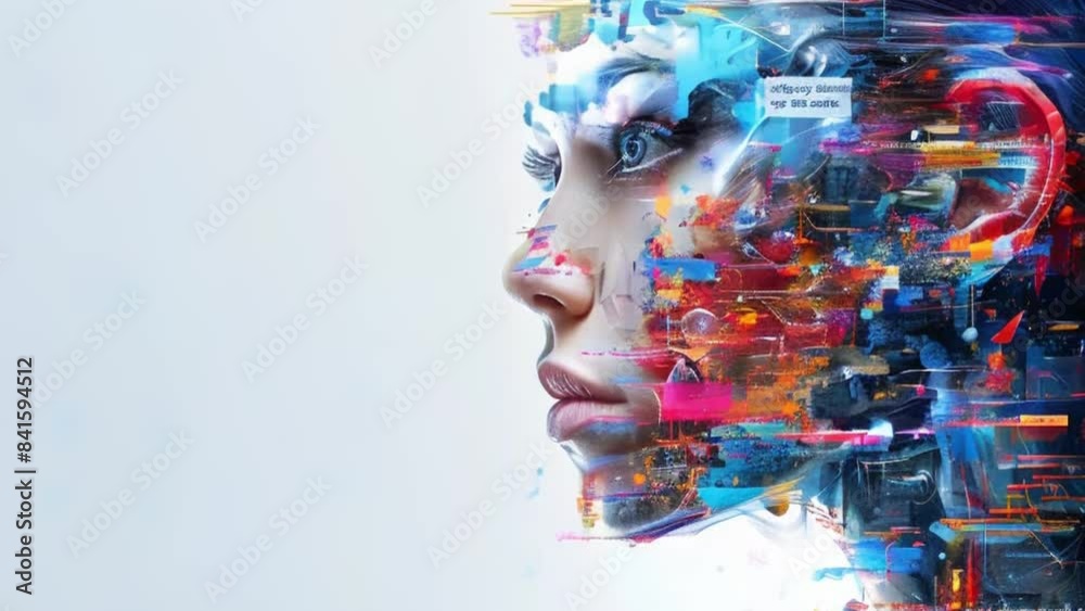 AI, Machine learning, beautiful woman robot with digital technology on brain concept machine ...