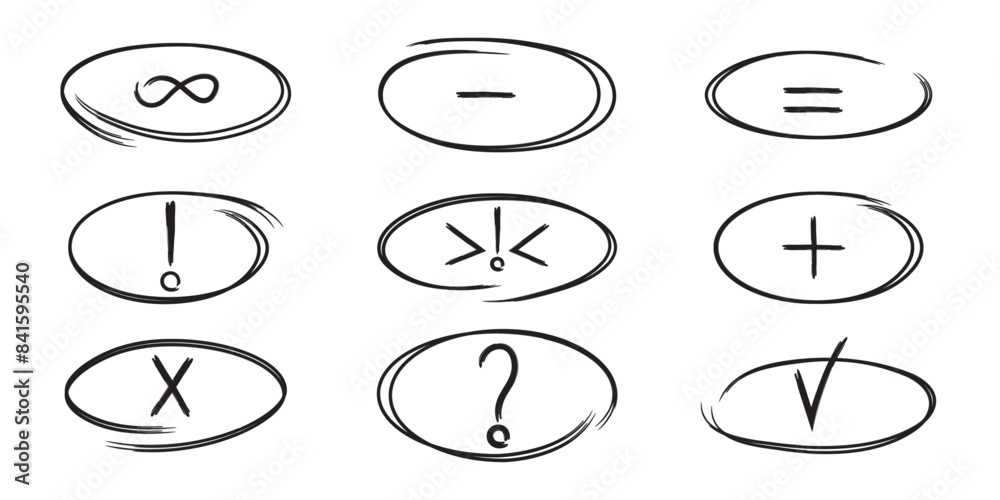 Hand-drawn mathematical and punctuation Symbols: A collection of black ...