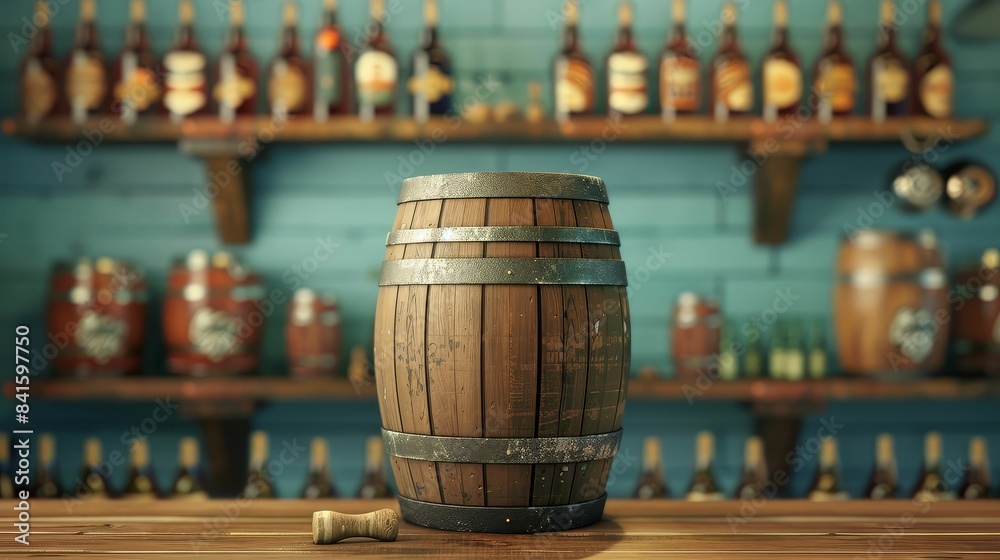 beer barrel flat design front view theme tradition 3D render Analogous ...