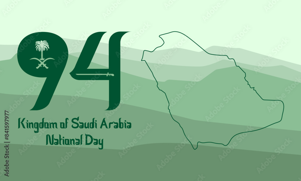 Banner on mountain style green background for 94 Kingdom of Saudi ...