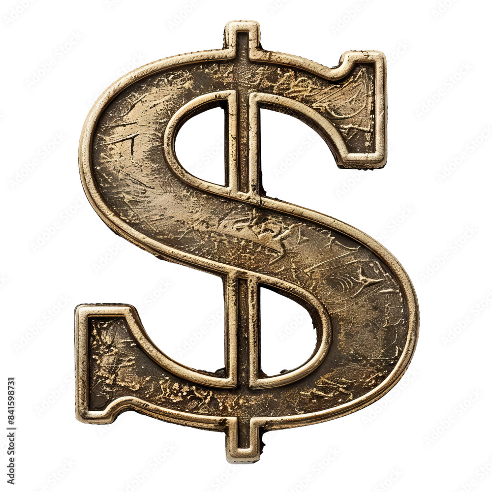 Vintage bronze dollar sign symbol isolated on white background ...