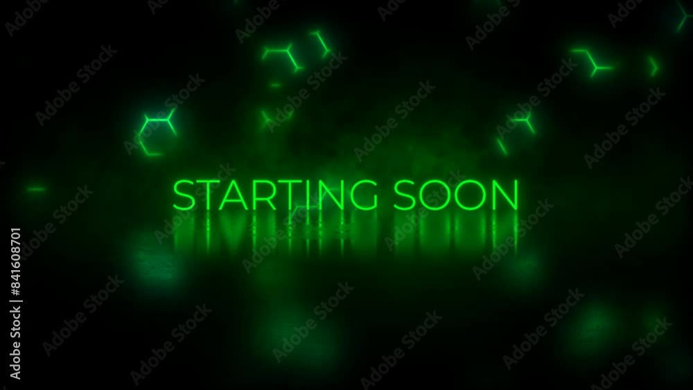 Animated Starting Soon Neon Sign with Green Hexagon Background and ...