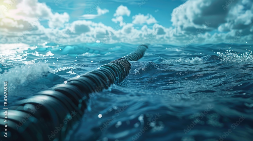 Rendering of underwater internet communication cable in the ocean Stock ...
