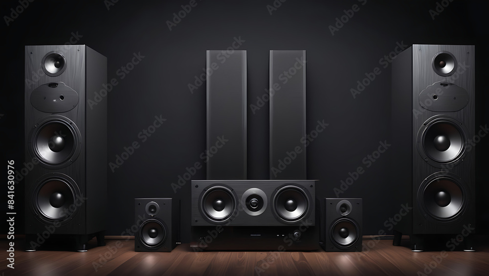 A loudspeakers for music and sound surround home theatre system placed ...