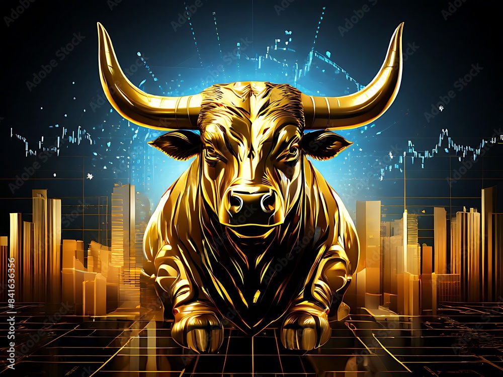 gold bull on chart background for business concept. Graph Stock Trading ...