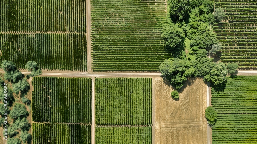 A satellite image of a vineyard showing different zones with varying ...
