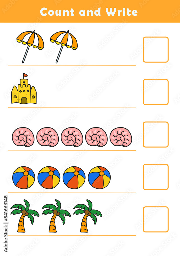 Count and write numbers 1-5. Counting objects worksheet for kids ...