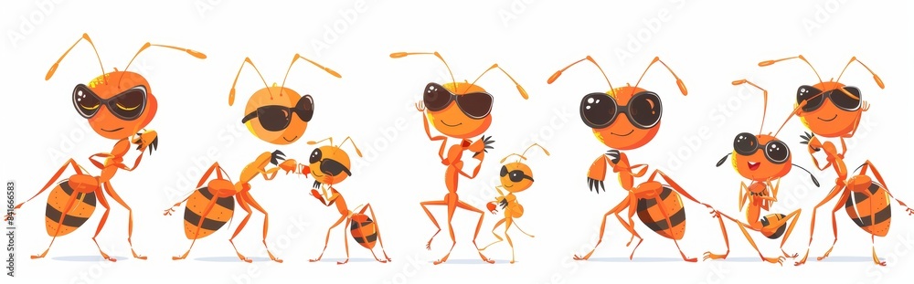 A cute cartoon character of an ant is shown in different poses and ...
