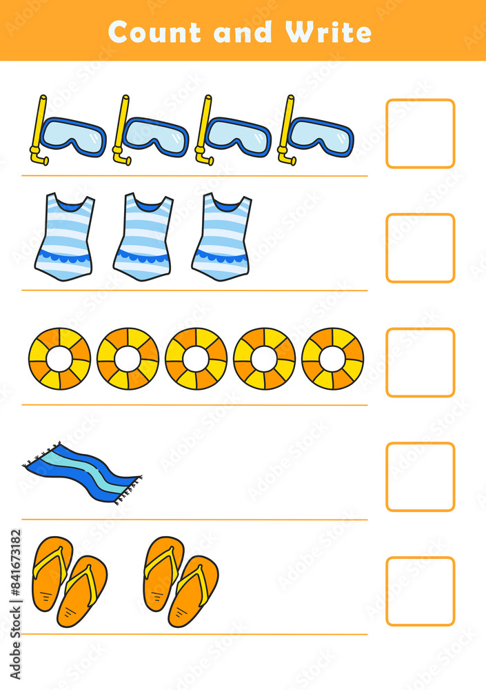 Count and write numbers 1-5. Counting objects worksheet for kids ...