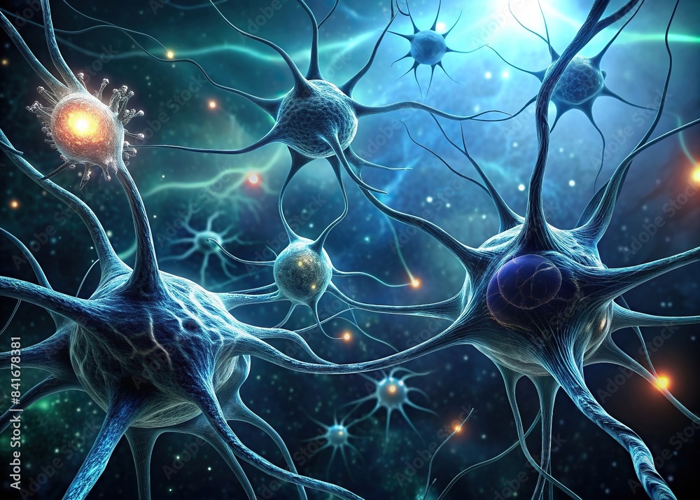 Abstract image of brain cells, neurons, and nerve endings under an ...