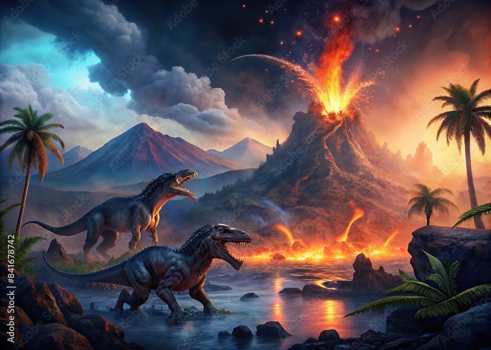 Prehistoric dinosaurs facing dual threats of volcanic eruption and ...