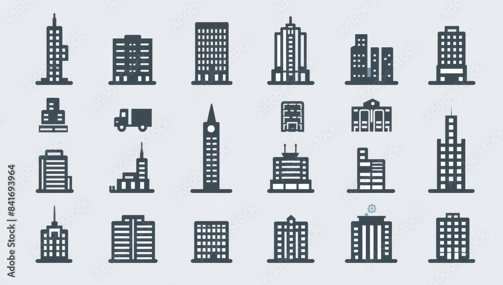 Symbols for buildings: bank, hotel, courthouse. Symbols for buildings ...