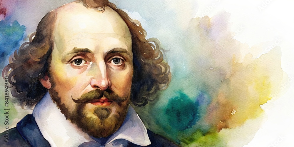 Watercolor painting of William Shakespeare , playwright, bard, English ...