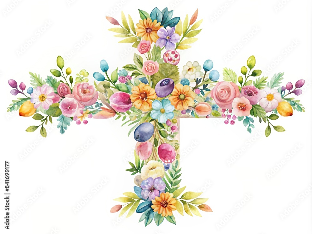 Watercolor Easter cross clipart featuring floral designs , watercolor ...